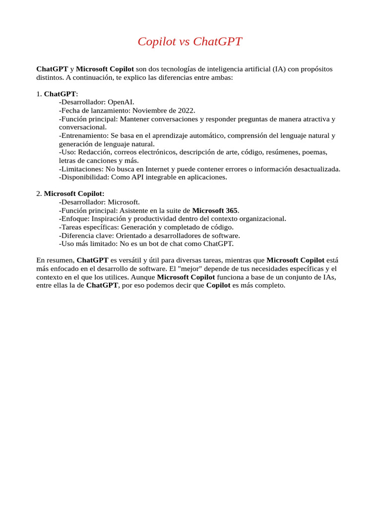 Copilot Vs ChatGPT | PDF
