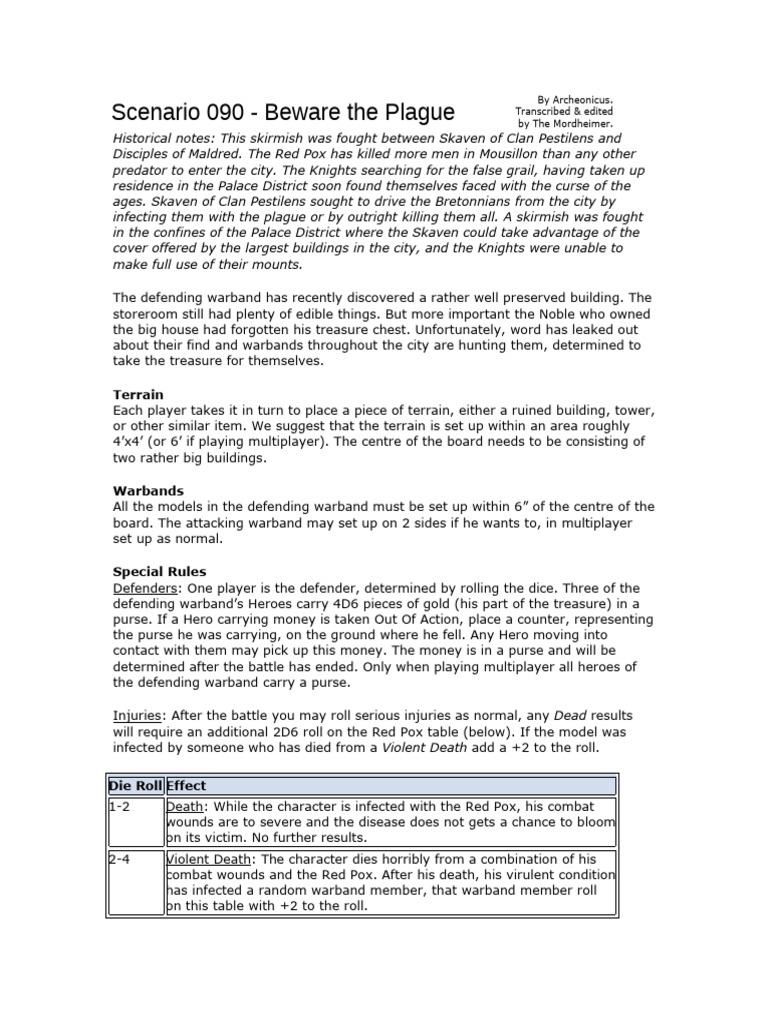 Beware the Plague [Mousillon setting] | PDF