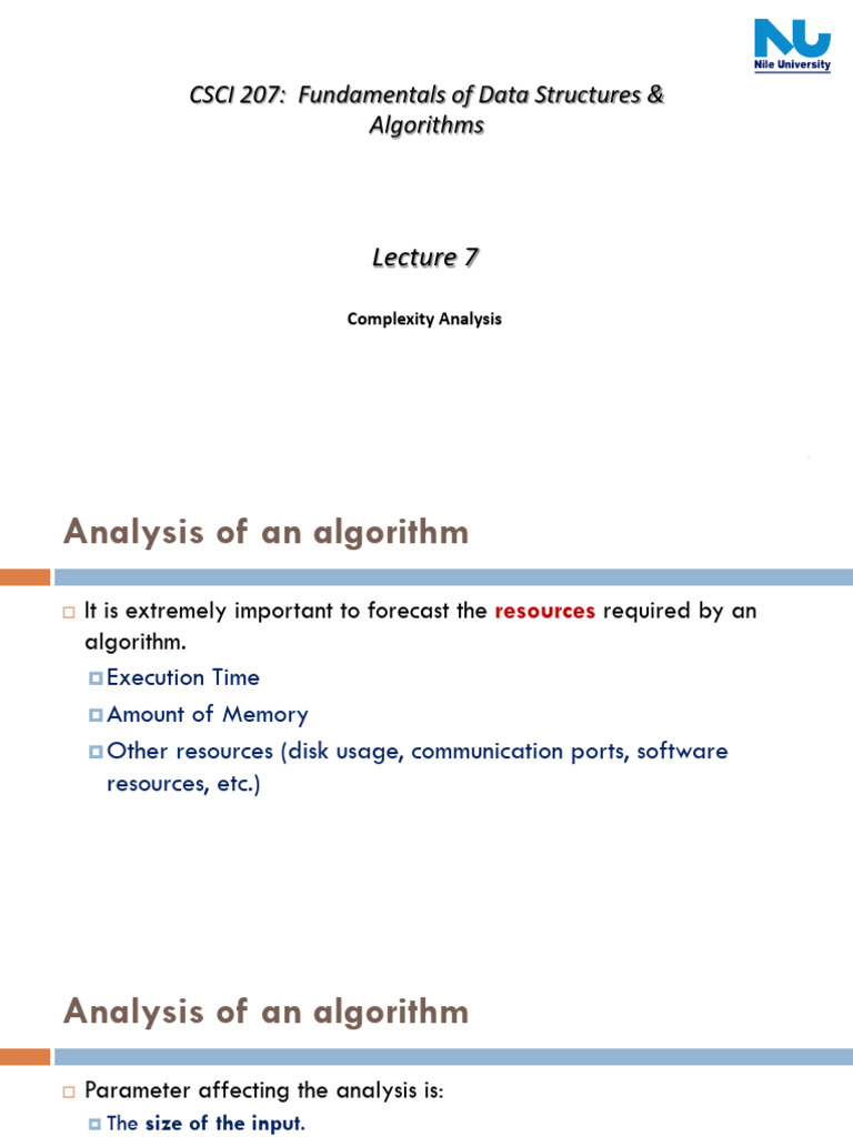 Lecture 7 - Complexity Analysis_0e971312470761c100ae67eb3a27523d | PDF | Time Complexity ...