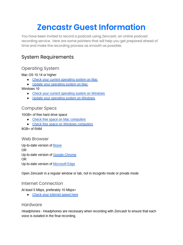 Zencastr Guest Information | PDF