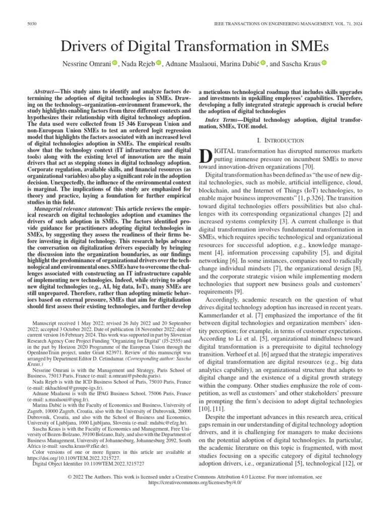Drivers_of_Digital_Transformation_in_SMEs | PDF | Innovation | Data Analysis