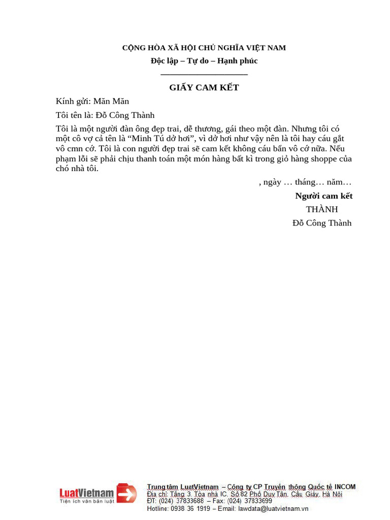 Mau Giay Cam Ket Tra No - 2903162404 | PDF