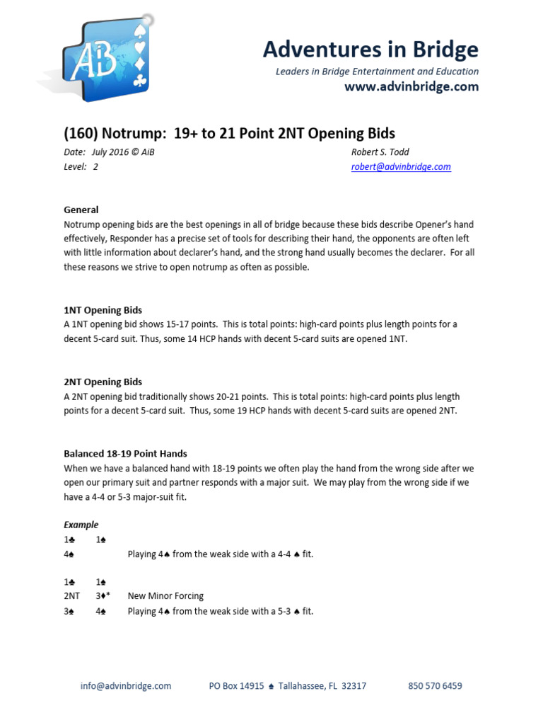 2 (160) 19 To 21 2NT Opening | PDF | Contract Bridge | Plain Trick Games