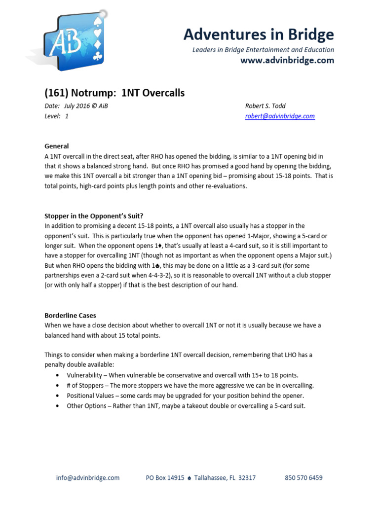 3+(161)+1NT+Overcalls | PDF | Card Games | Contract Bridge