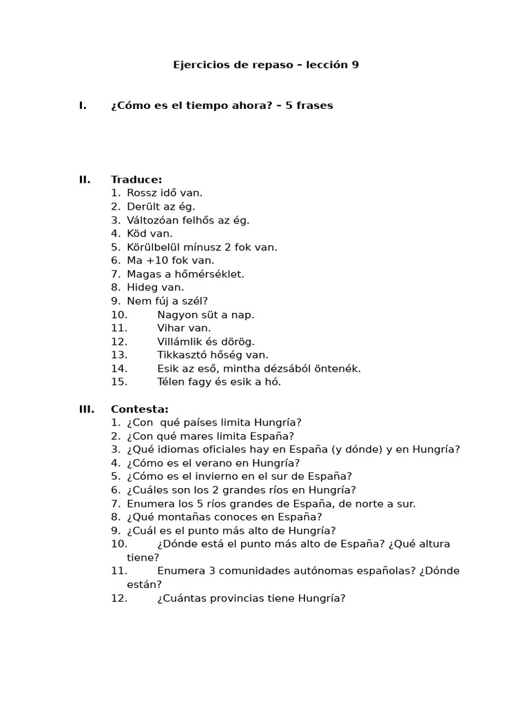 Ejercicios de repaso de geografía y gramática | PDF