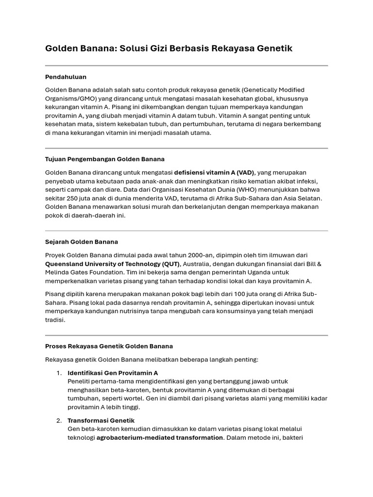 Rekayasa Genetik - Golden Banana | PDF