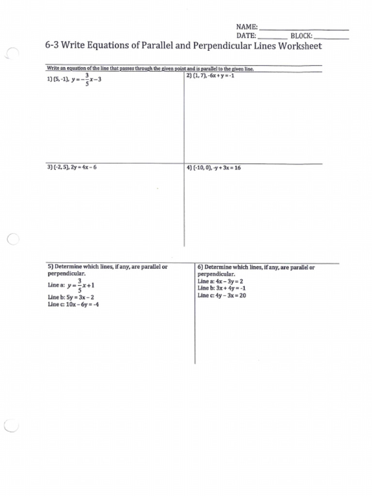 6-3 Equations of Parallel and Perp Lines Worksheet | PDF