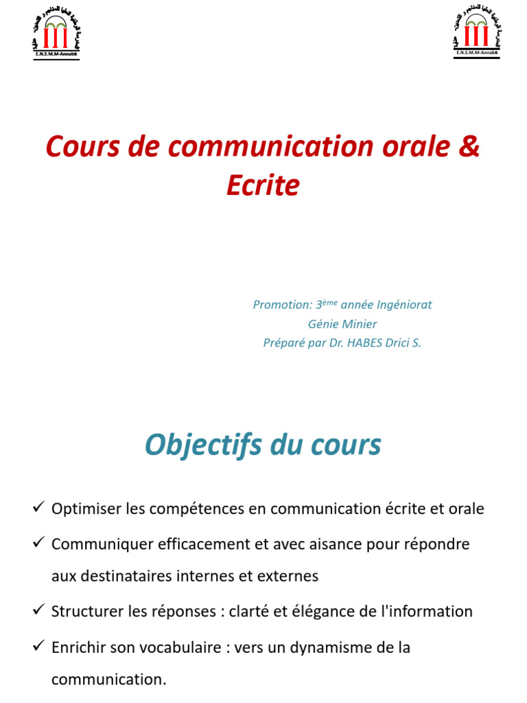 Cours de Communication Orale et Écrite | PDF | la communication
