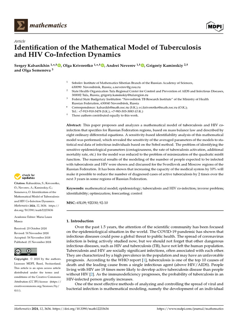 Identification of The Mathematical Model of Tuberculosis and HIV Co ...