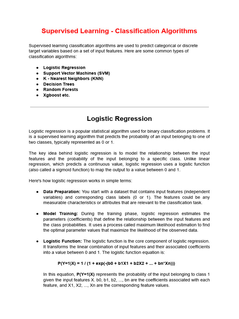 15) Machine Learning Algorithms - Google Docs | PDF | Support Vector Machine | Statistical ...