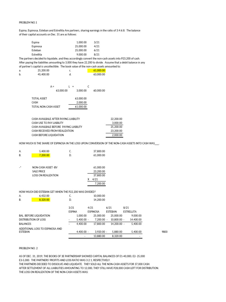 MC PROBLEMS LUMP SUM LIQUIDATION With Solution | PDF | Debits And Credits | Partnership