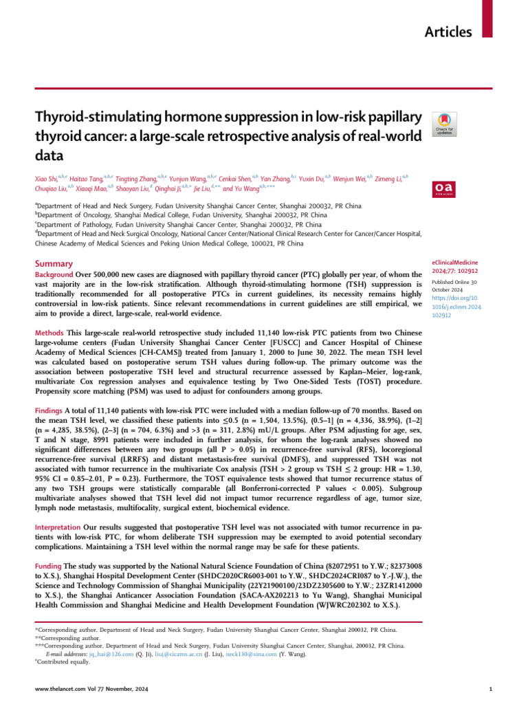 Thyroid Stimulating Hormone Suppression in Low Risk Papillary T - 2024 ...