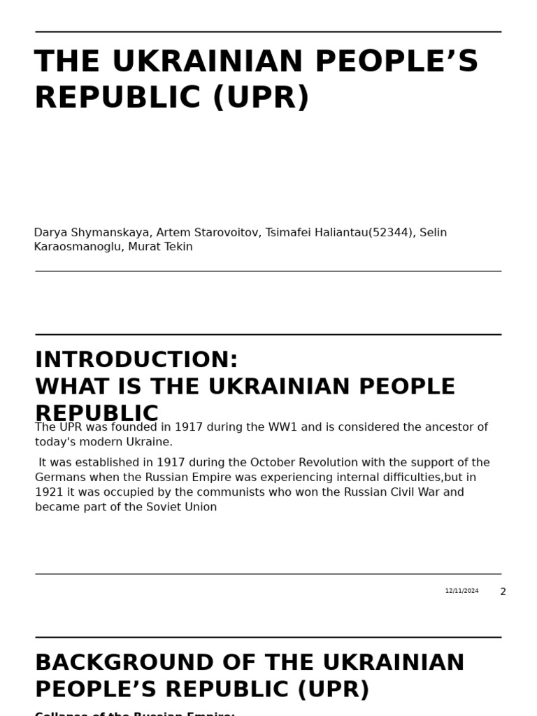 The Ukrainian People's Republic (UPR) | PDF | Ukrainians | Russian ...