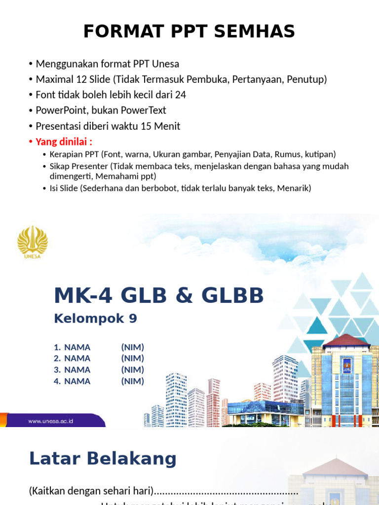 Format PPT Semhas Unesa: GLB & GLBB | PDF