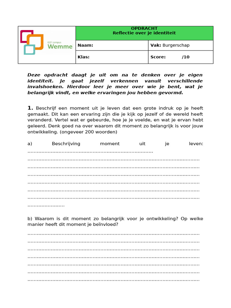 Burgerschap Reflectie Over Je Identiteit | PDF