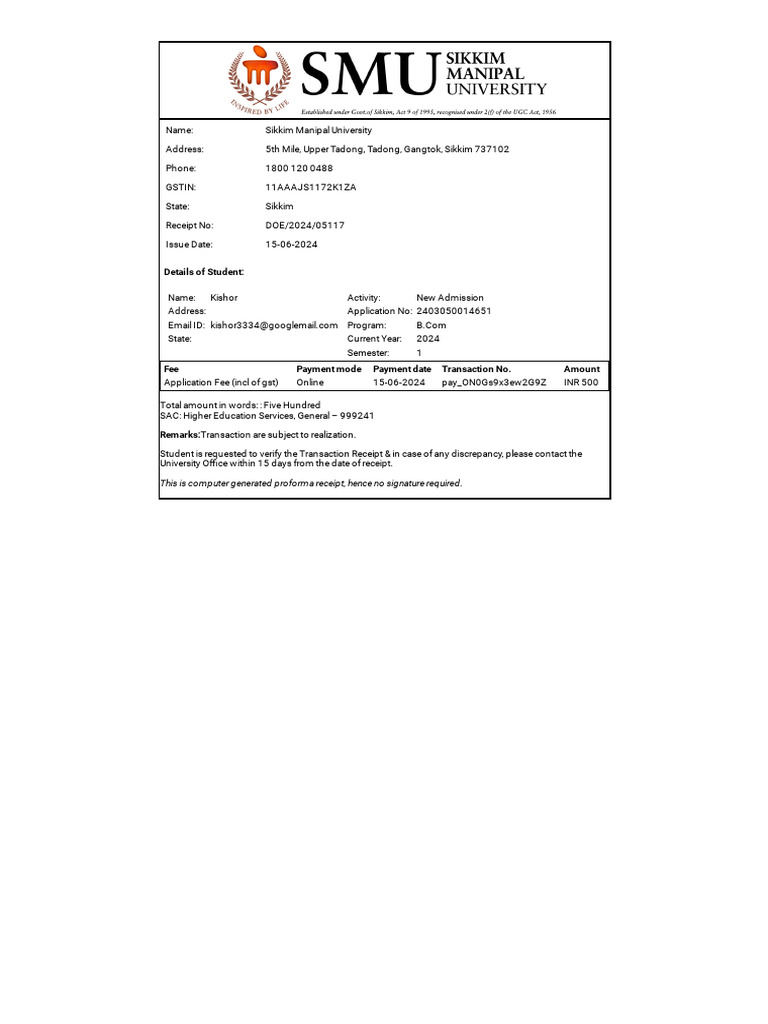 Appication Fee Kishora | PDF