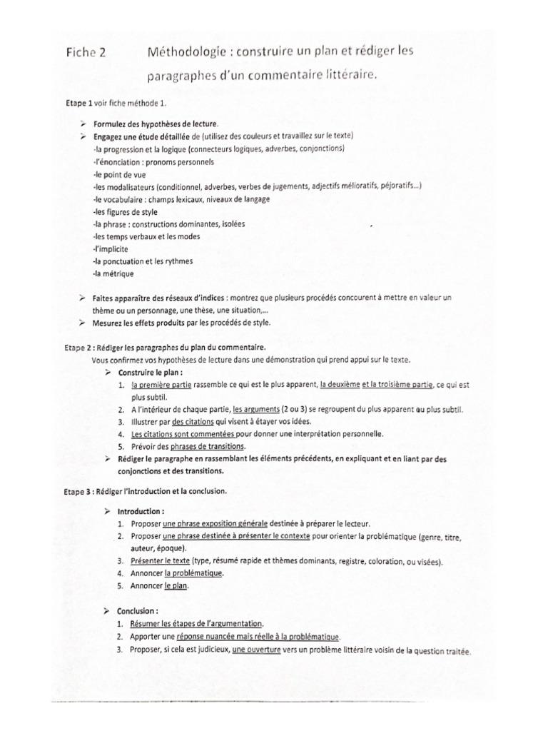 Fiche Méthodologie Commentaire | PDF
