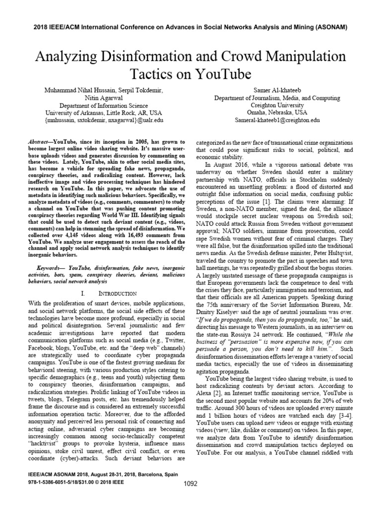 Analyzing Disinformation | PDF | You Tube | Propaganda