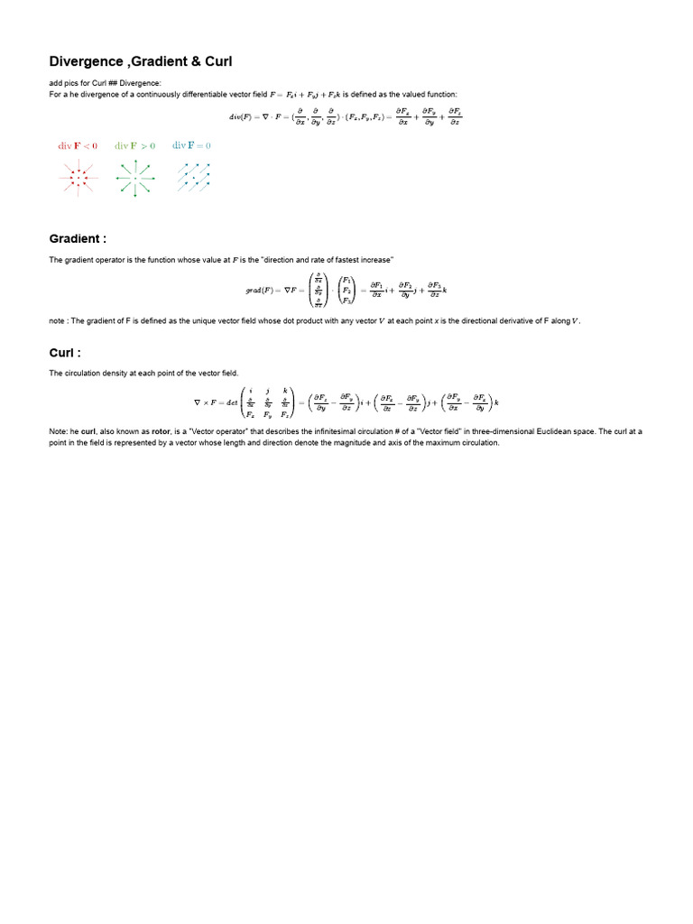 Divergence Gradient And Curl Pdf Gradient Euclidean Vector