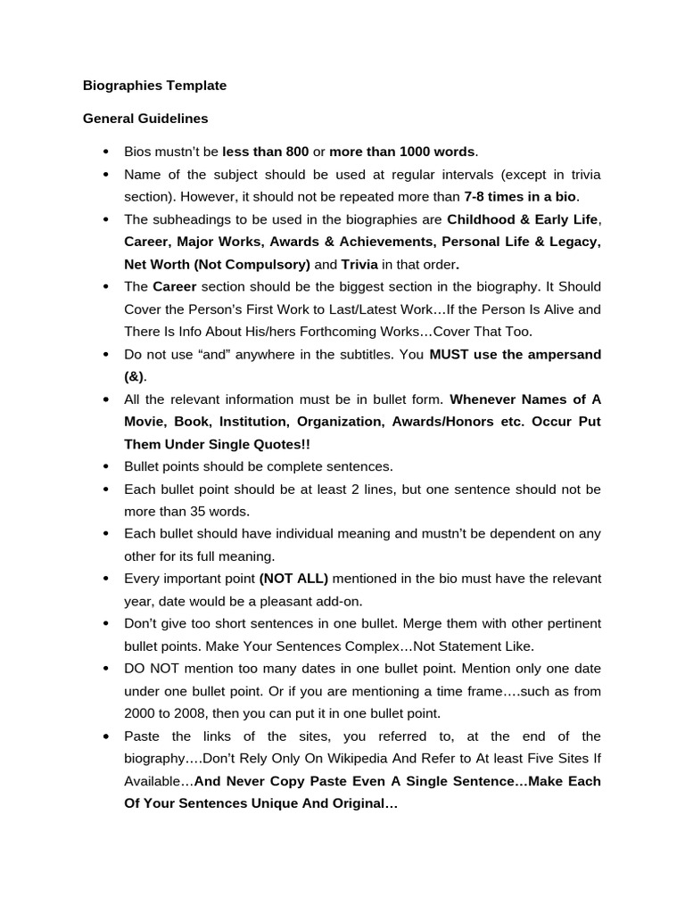 Bio Guidelines | PDF