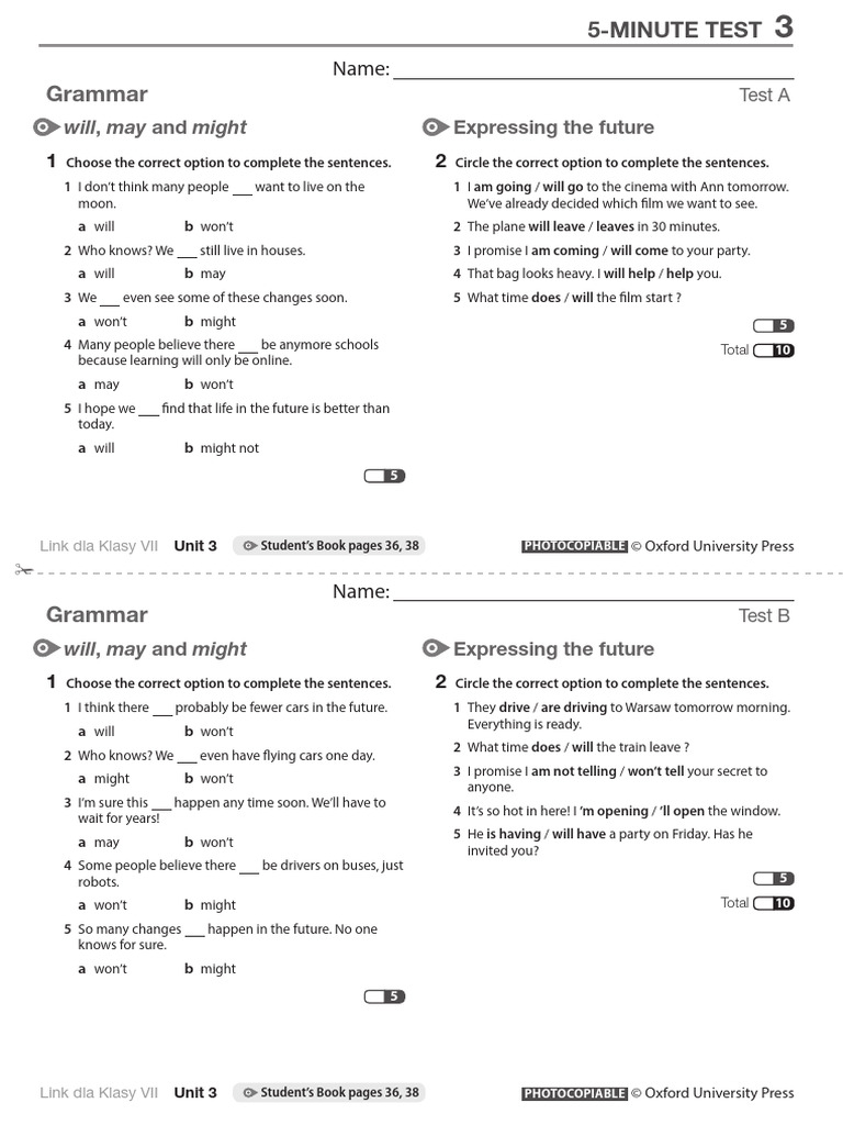 Gramatyka Link L7 U3 5min Test Grammar | PDF