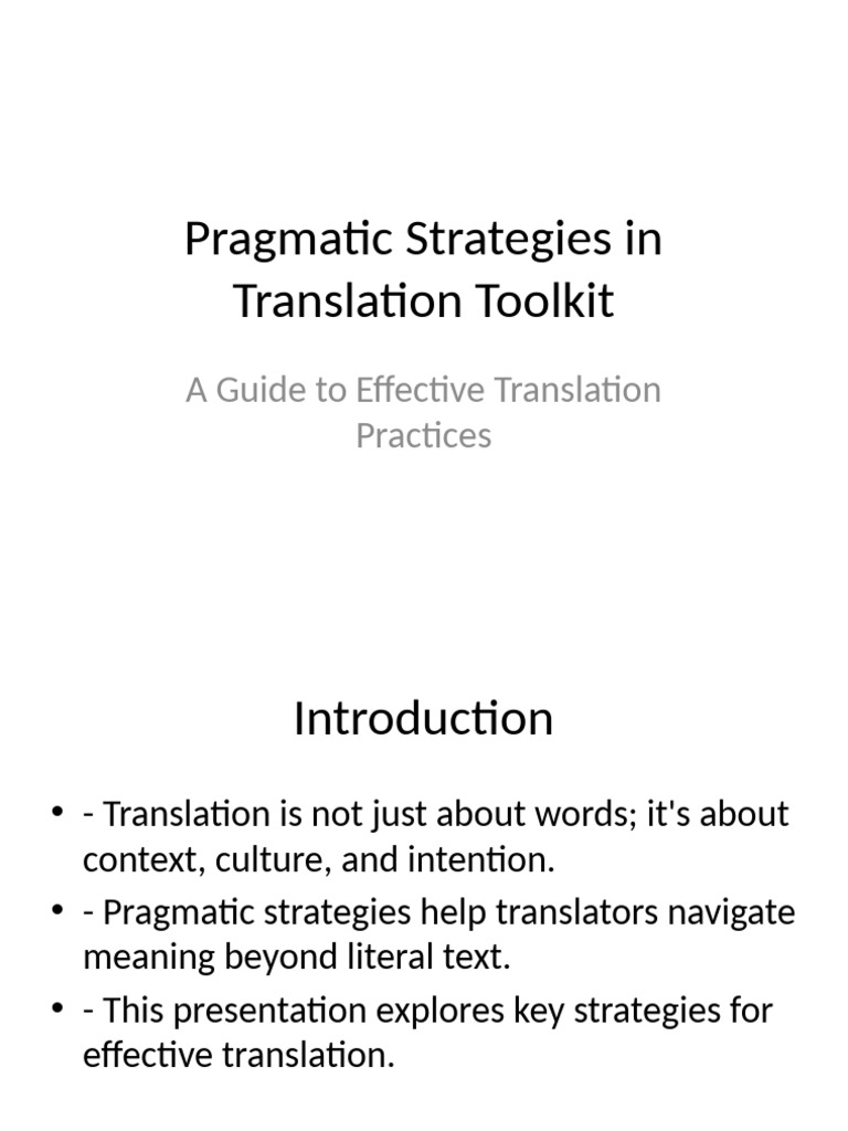 Pragmatic Strategies in Translation Toolkit | PDF