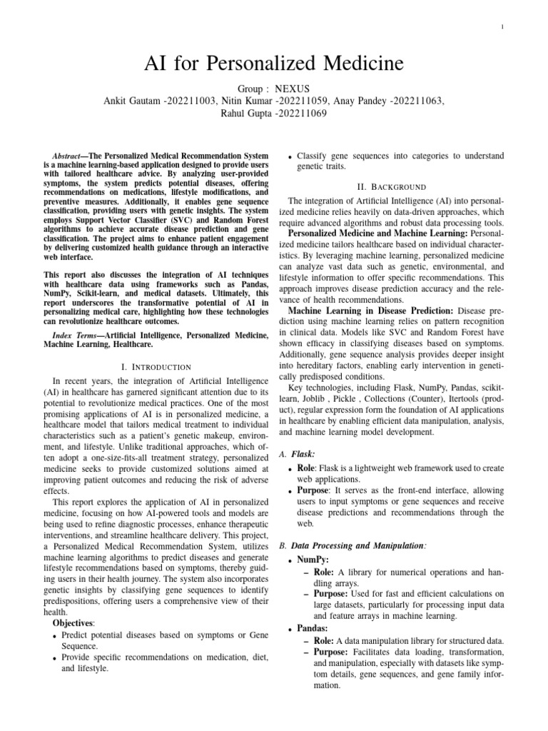 AI-Driven Personalized Medicine System | PDF | Machine Learning ...