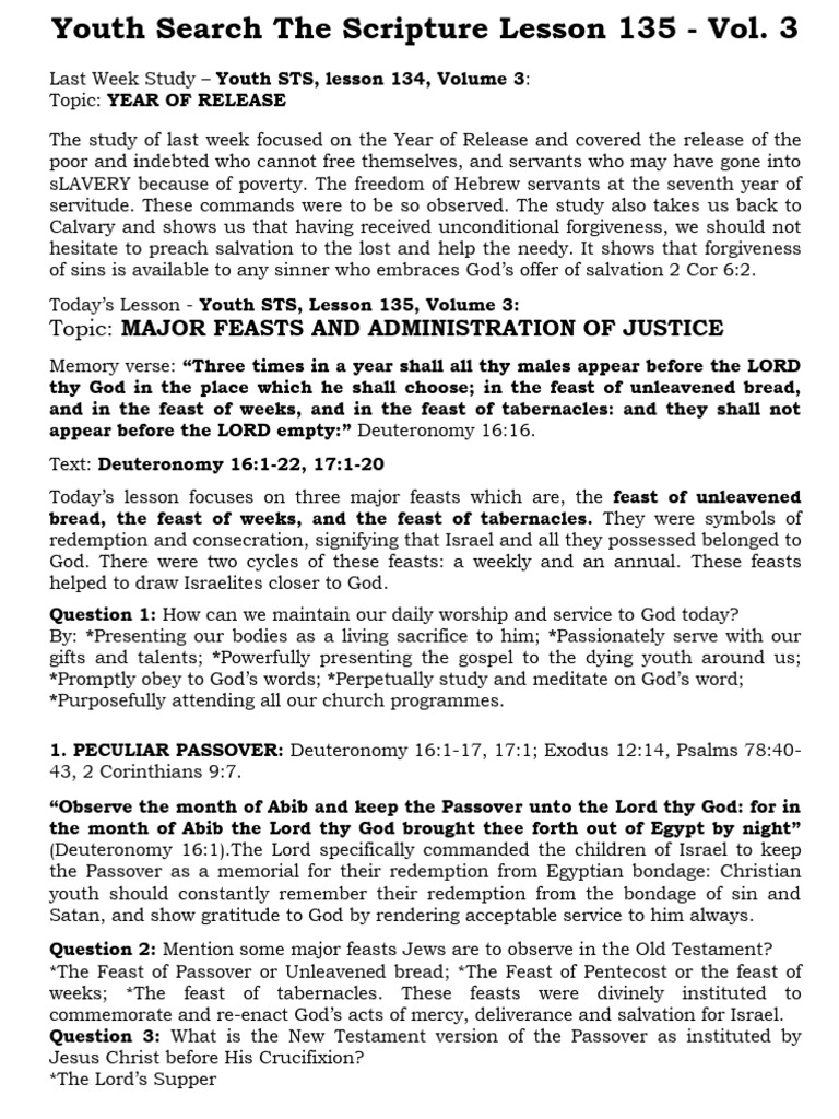 YSTS - Lesson 135, Vol. 3 | PDF | Salvation | Passover
