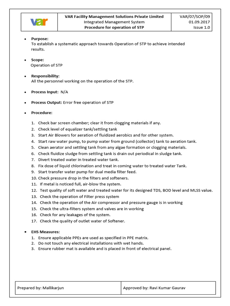 09_VAR_SOP_STP | PDF | Pump | Chemical Engineering