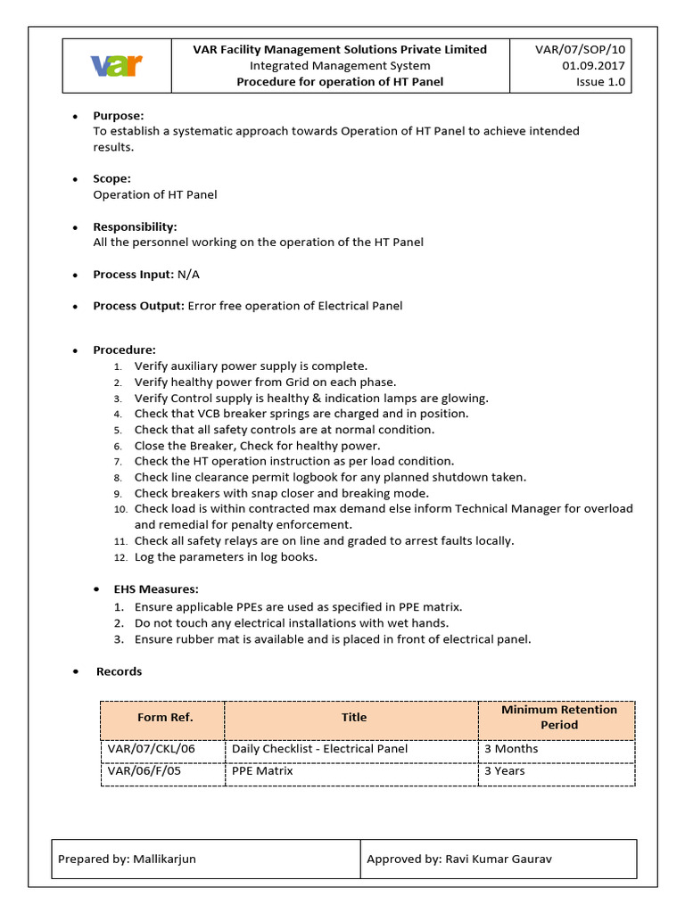 10_VAR SOP HT Panel | PDF