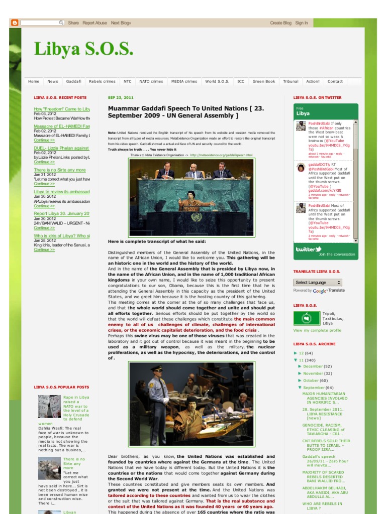Muammar Gaddafi Speech To United Nations (23. September 2009 - UN ...
