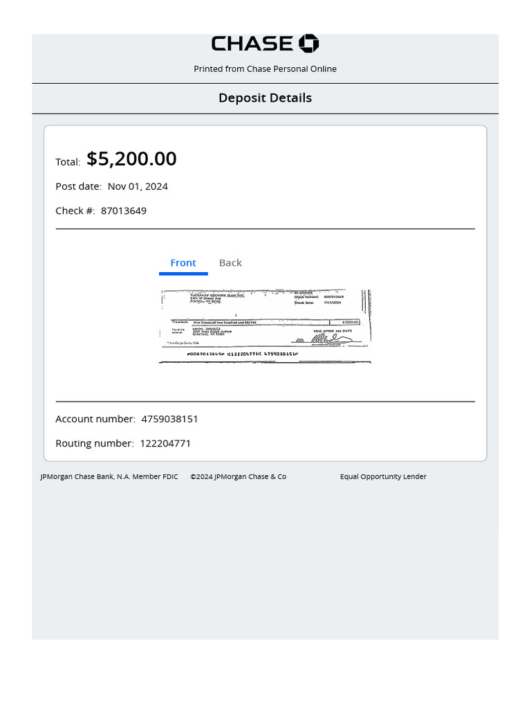 Chase Deposit Details and Routing Info | PDF