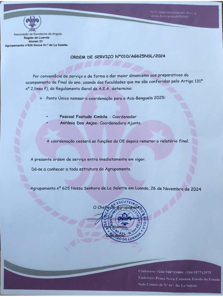 Ordem de ServicÌ o Nâº 010 | PDF