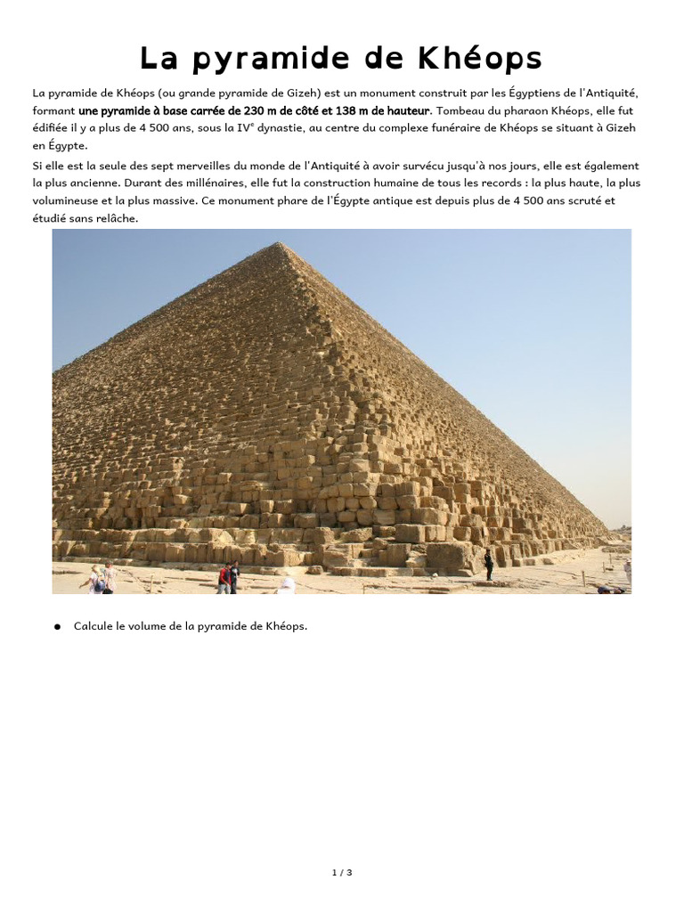 Pyramide de Khéops : Histoire et Maquette | PDF