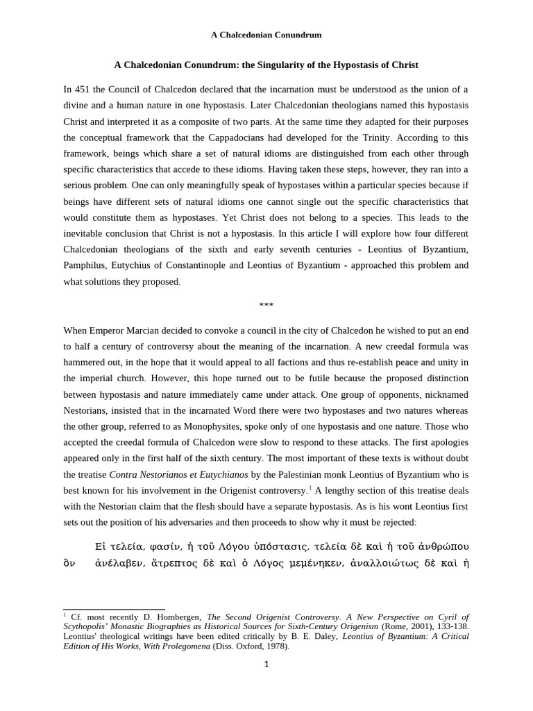 A Chalcedonian Conundrum the Singularity | PDF | Council Of Chalcedon | Christology