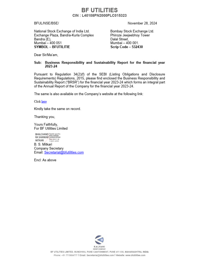 BF Utilities Business Responsibility Report 2023-24 | PDF | Governance ...
