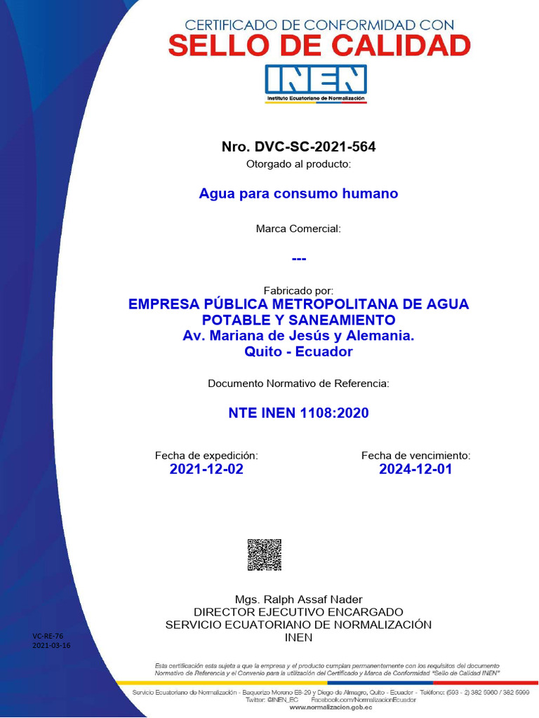 SELLO DE CALIDAD INEN 2021 | PDF