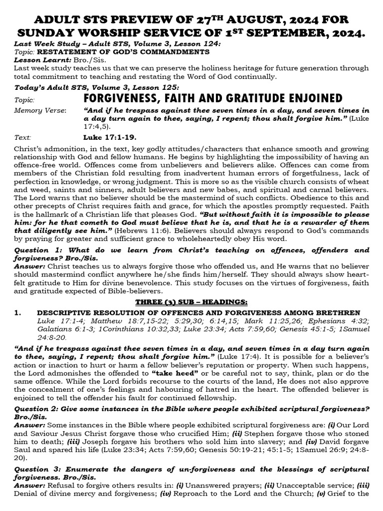Adult Search The Scripture - Volume 3, Lesson 125 - Forgiveness, Faith ...