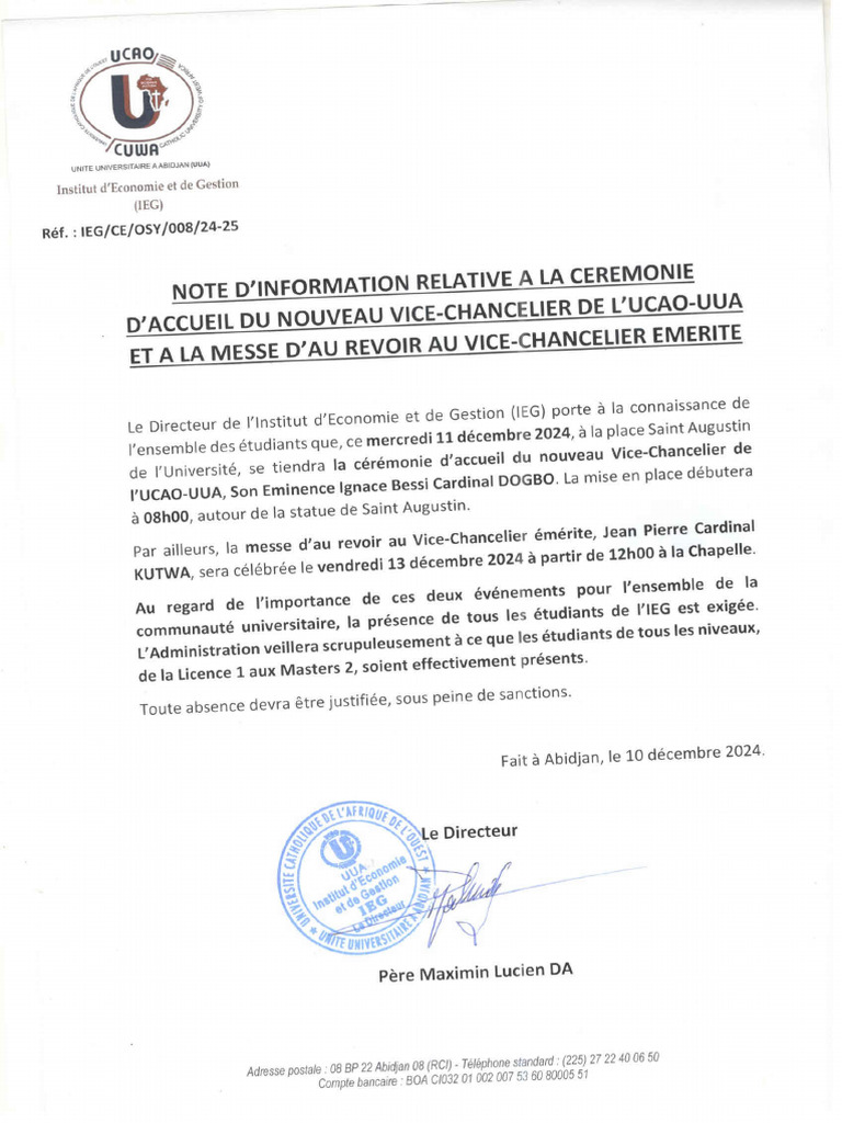 NOTE D'INFORMATION AUX ETUDIANTS IEG | PDF