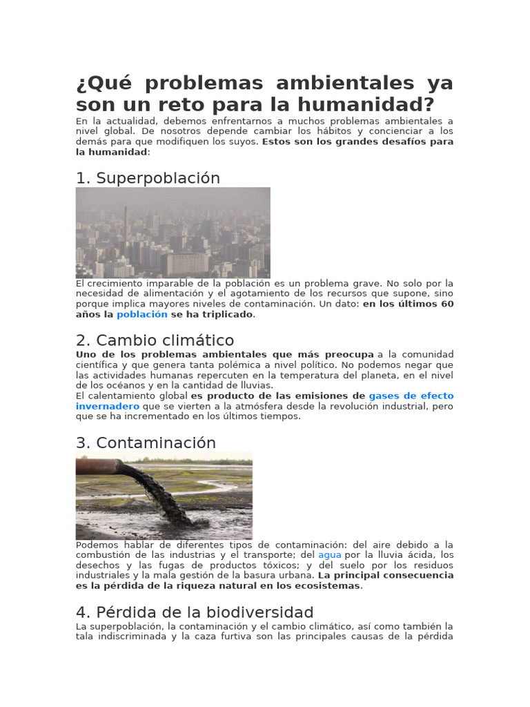 Qué Problemas Ambientales Ya Son Un Reto para La Humanidad | PDF ...