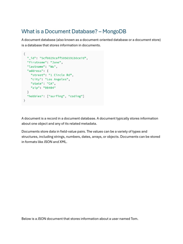 What Is A Document Database | PDF | Databases | Relational Model