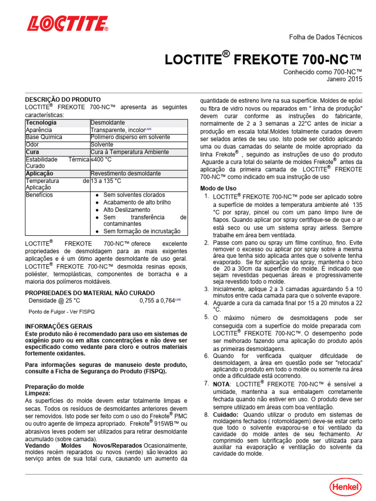 LOCTITE-FREKOTE-700-NC-pt_BR | PDF | Qualidade (negócios) | Patente