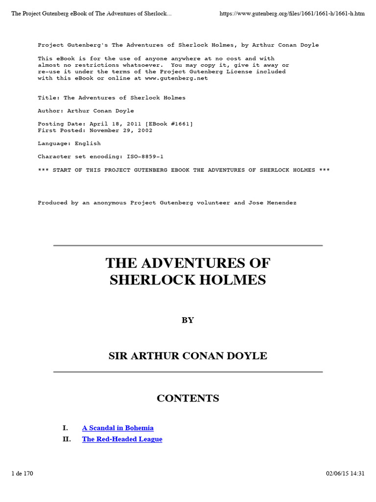 The Project Gutenberg Ebook of The Adventures of Sherlock Holmes, by Sir Arthur Conan Doyle ...