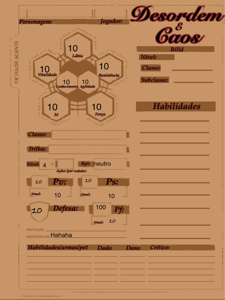 Ficha RPG Editável Pronta | PDF