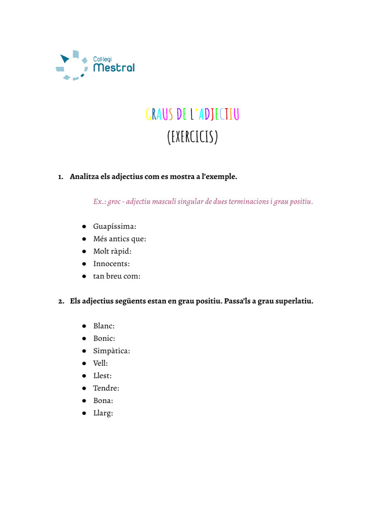 Exercicis Graus de L'adjectiu | PDF