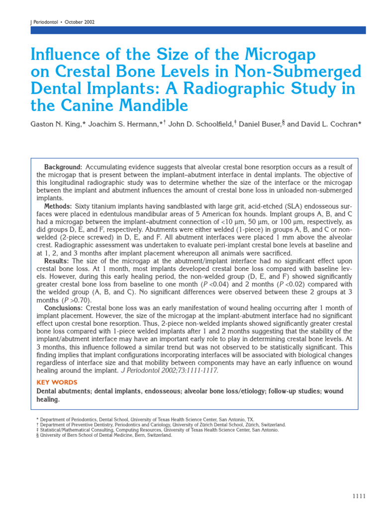 Journal of Periodontology - 2002 - King - Influence of The Size of The ...