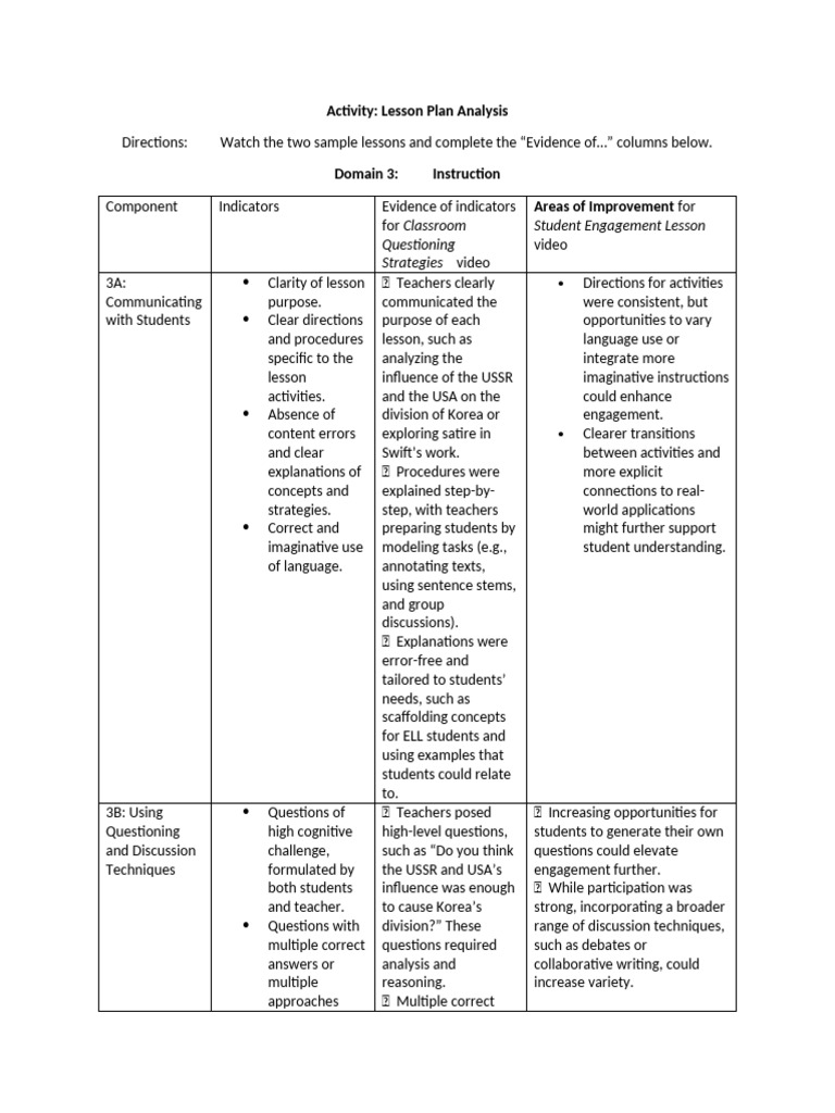 Domain 3-Lesson Plan Analysis-1 | PDF | Teachers | Reading Comprehension