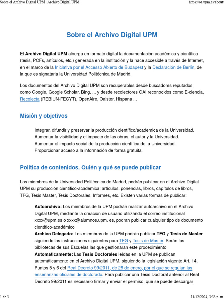Sobre El Archivo Digital UPM Archivo Digital UPM | PDF | Metadatos | Gestión de datos