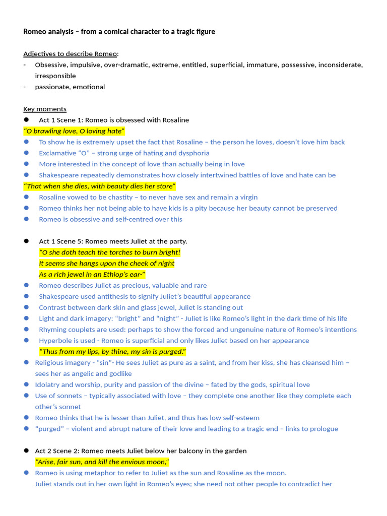 Romeo and Juliet Character Analysis | PDF | Characters In Romeo And Juliet