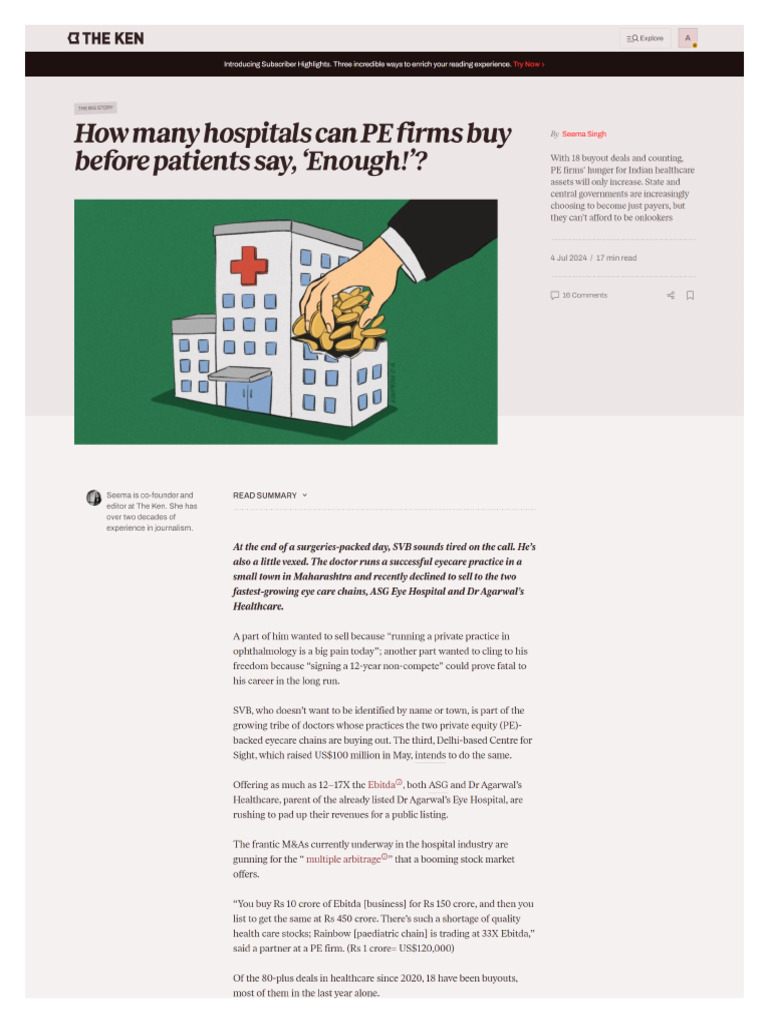 The Ken Story How Many Hospitals Can Pe Firms Buy Before Patients Say ...